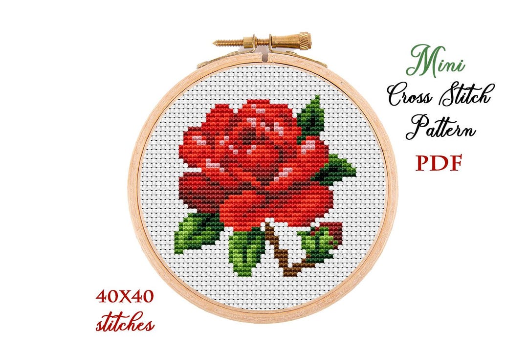 Mini Cross Stitch Pattern. Rose. Counted Cross Stitch Chart. Flower ...