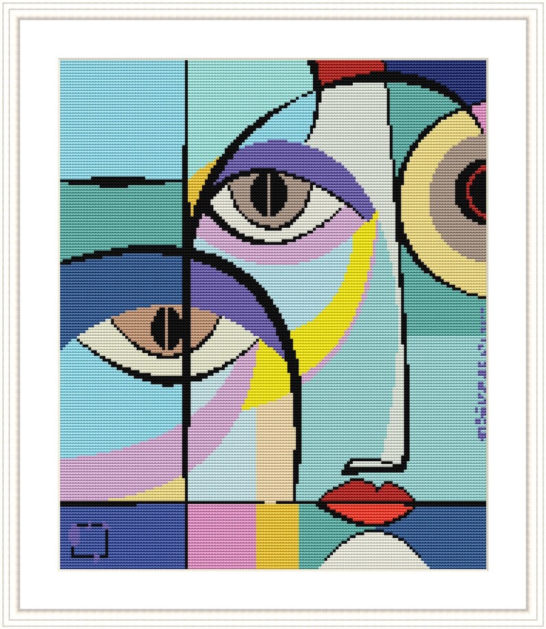 Abstract Portrait Cross Stitch Pattern Cubizm Modern X-stitch - Etsy