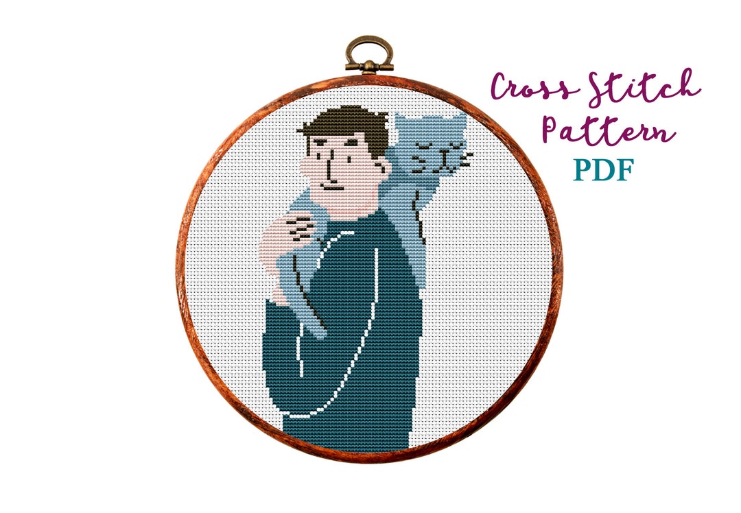 Man and Cat. Modern Cross Stitch Pattern. Counted Cross Stitch Chart ...