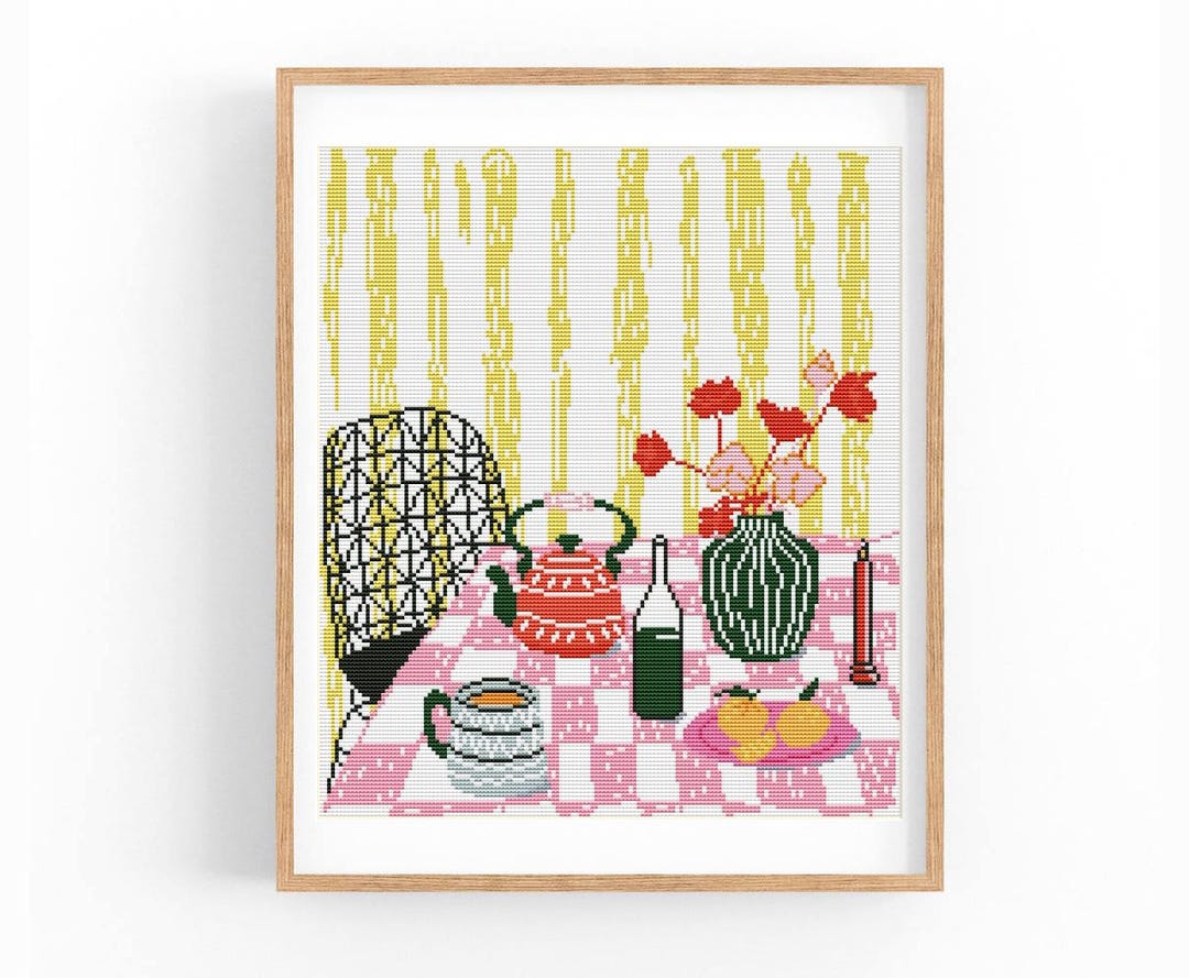 Dining Table Cross Stitch Pattern, Abstract Artwork, Coffe Poster ...