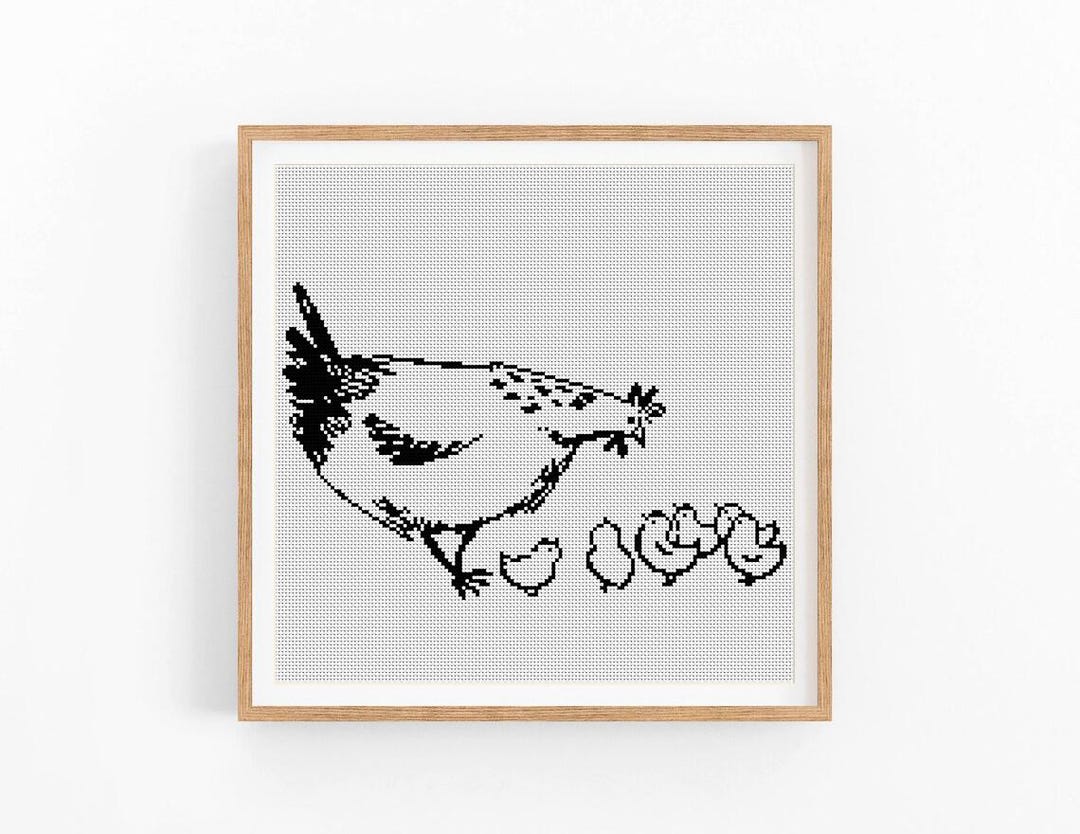 Hen Cross Stitch Pattern Modern Abstract, Chicken Monochrome Chick X ...