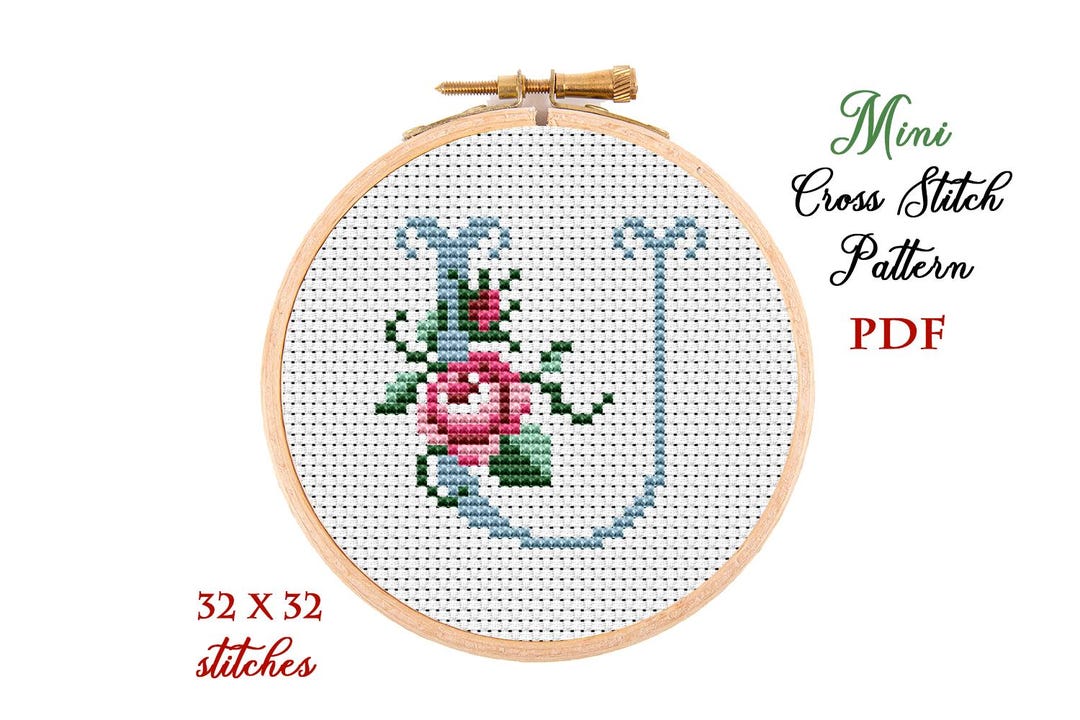 Floral Letter U, Mini Cross Stitch Alphabet Pattern, Monogram Flower ...