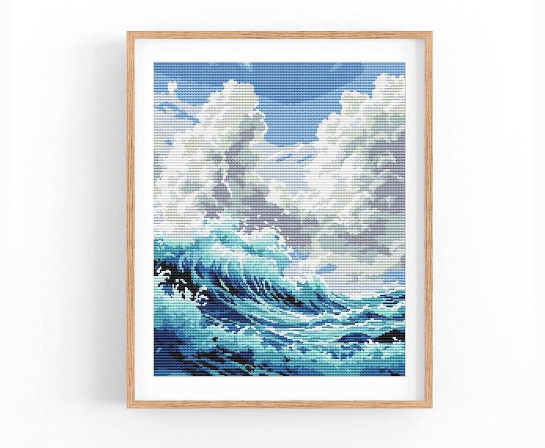 Ocean Waves Cross Stitch Pattern, Modern Landscape, Sea, Water X-stitch ...
