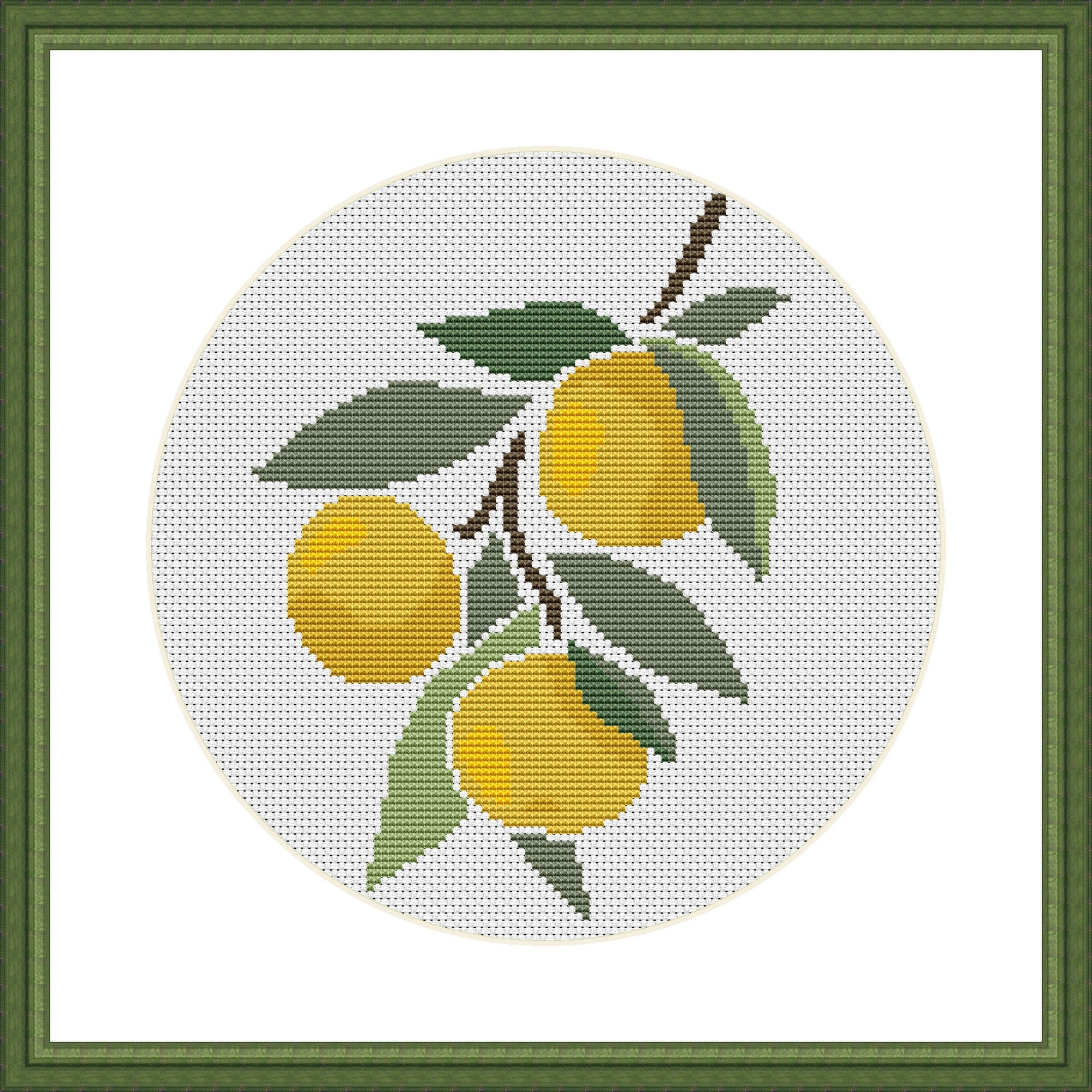 Citrus Fruits on Branch. Modern Cross Stitch Pattern. Hoop Art. Kitchen ...