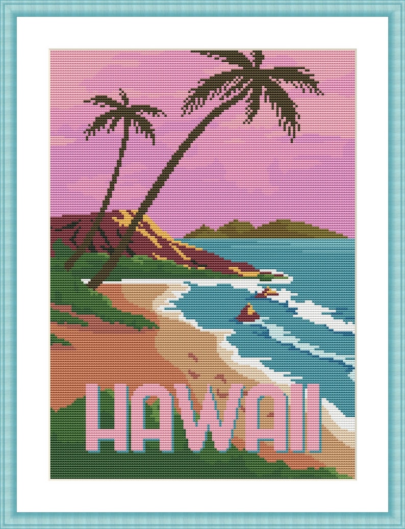 Hawaii Cross Stitch Pattern. Vintage Travel Poster. Counted - Etsy