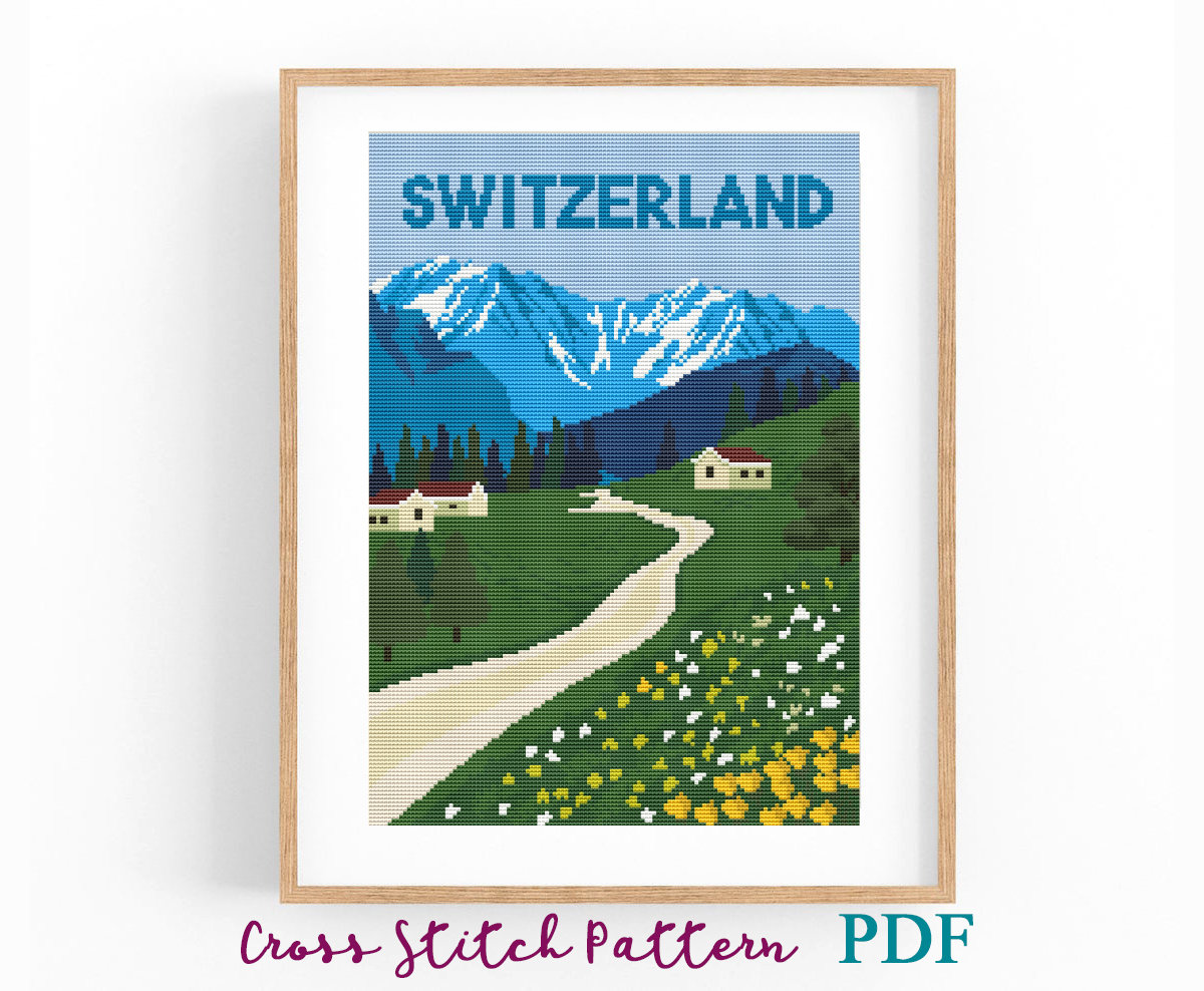 Cross Stitch Pattern Switzerland. Retro Travel Poster. Counted | Etsy