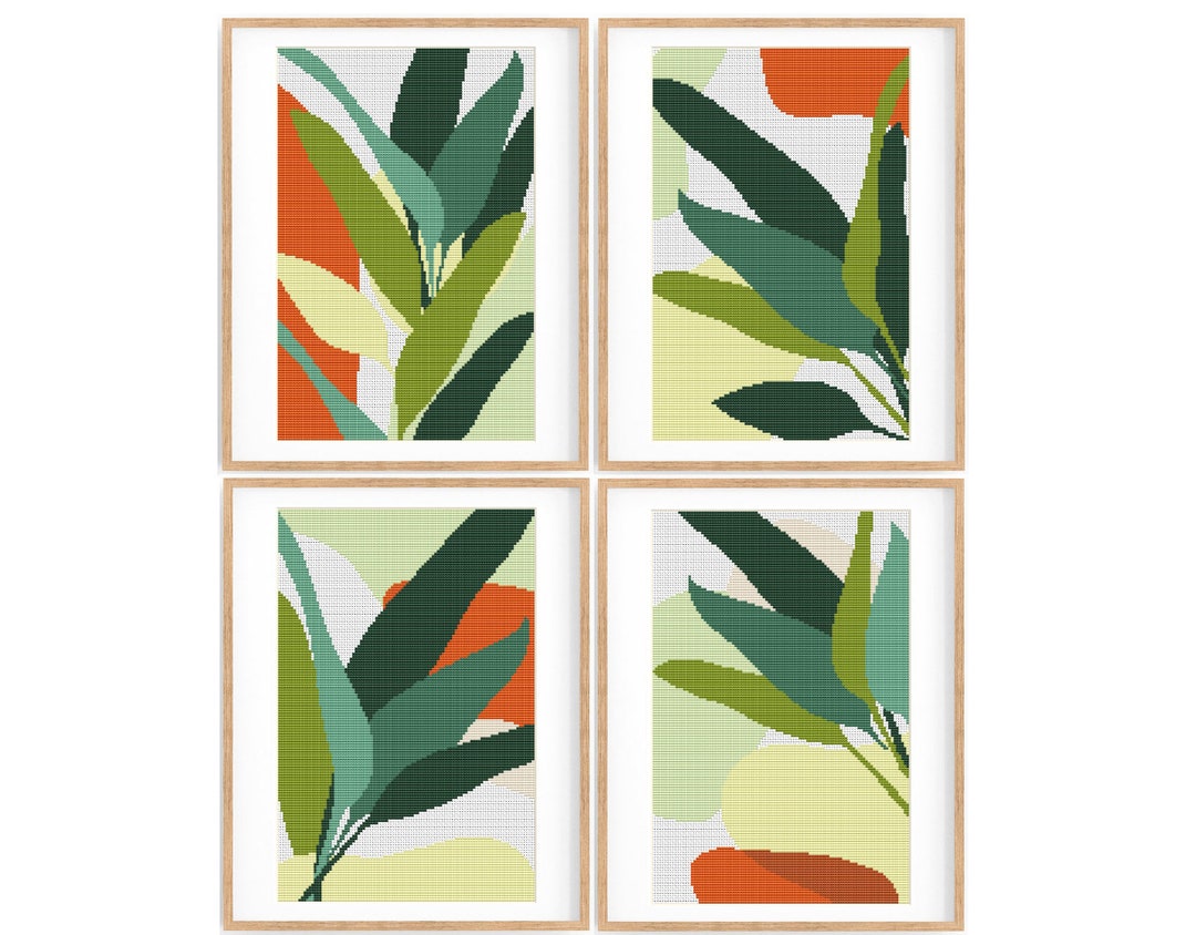 Set of 4 Modern Boho Cross Stitch Patterns, Abstract Nature Cross ...