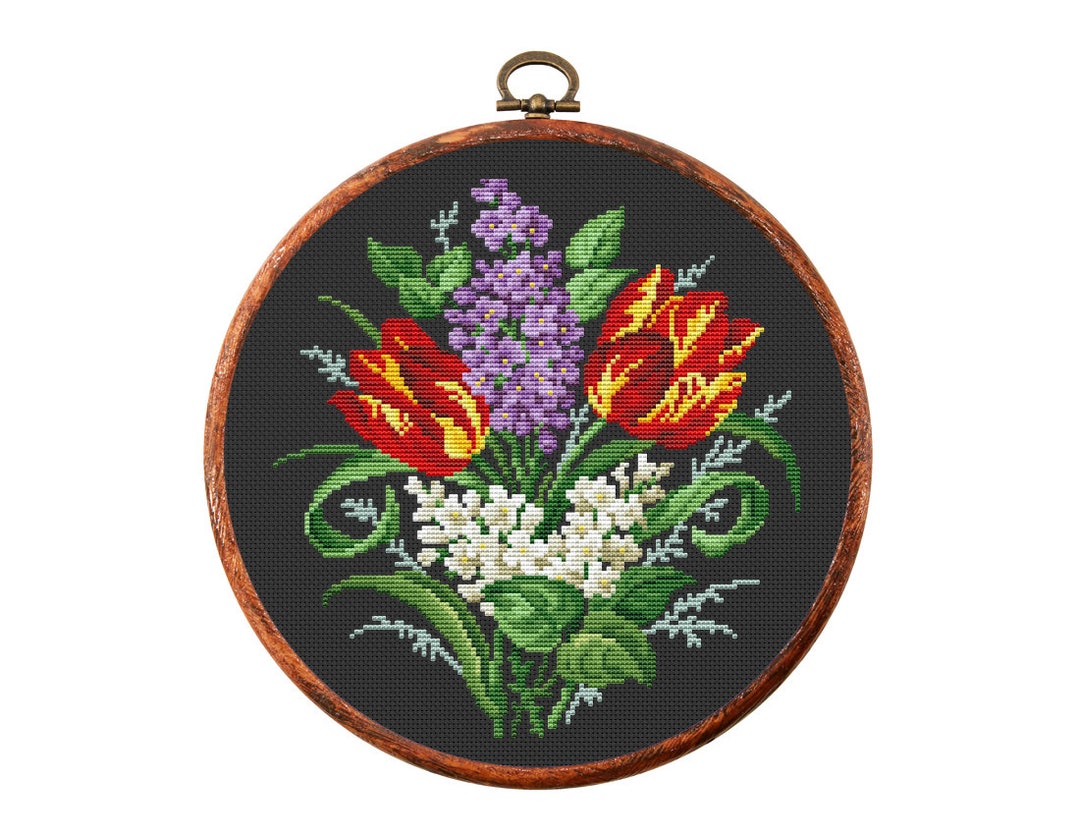 Vintage Flowers Cross Stitch Pattern, Antique Cross Stitch Design ...