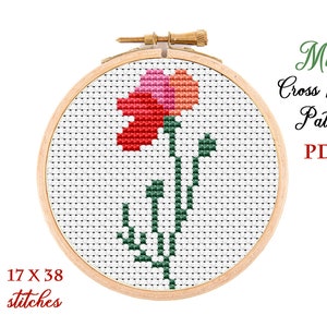 Mini Cross Stitch Pattern. Poppy. Counted Cross Stitch Chart. Flower ...