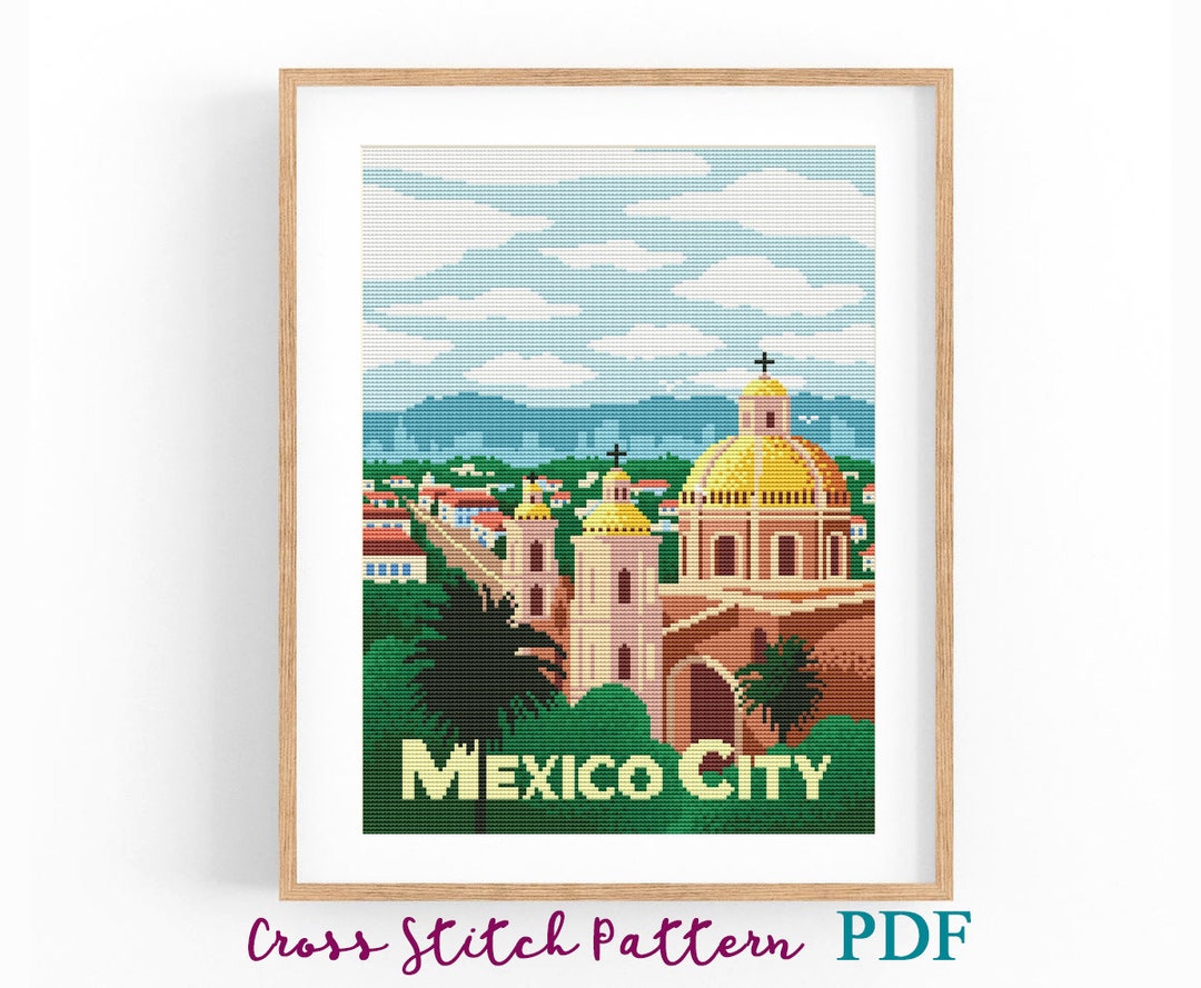 Mexico City Cross Stitch Pattern. Vintage Travel Poster.counted Cross ...