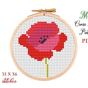 Mini Cross Stitch Pattern. Poppy. Counted Cross Stitch Chart. Flower ...