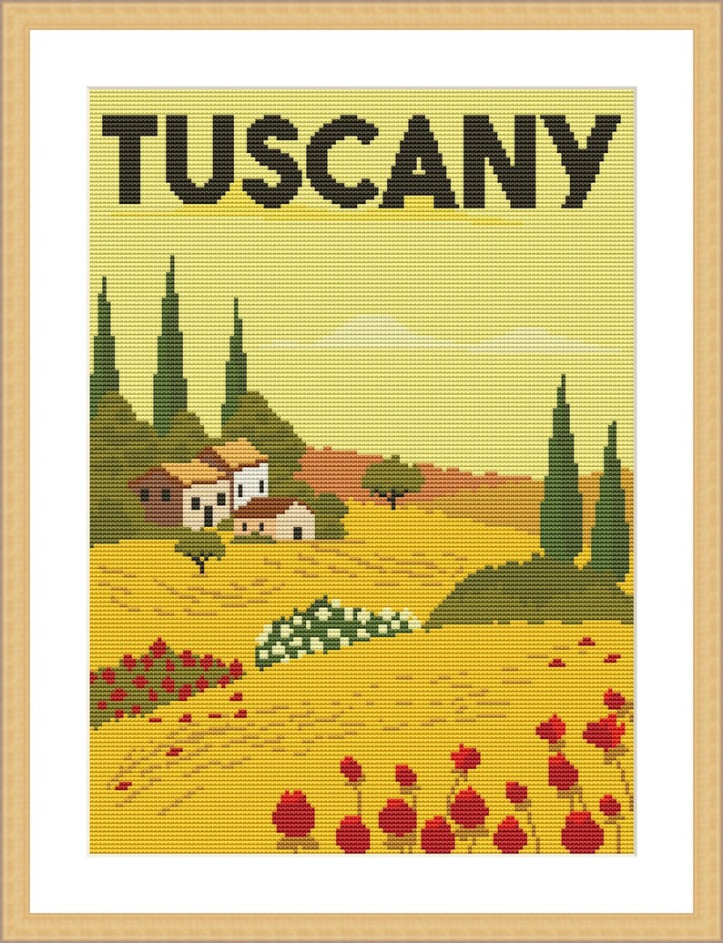 Cross Stitch Pattern Tuscany. Retro Travel Poster. Counted - Etsy
