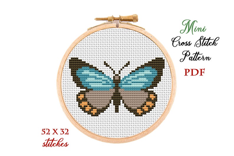 Mini Cross Stitch Pattern. Little Butterfly. Counted Cross Stitch Chart ...