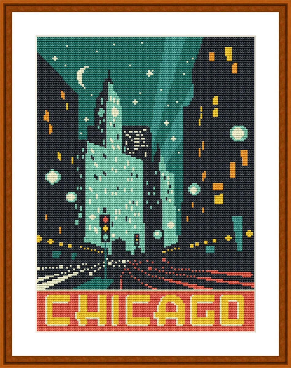 Chicago Cross Stitch Pattern. Modern USA Travel Poster. | Etsy