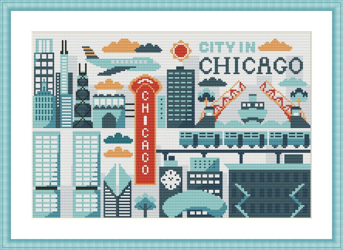Chicago Cross Stitch Pattern. Modern USA Travel Poster. Counted Cross ...