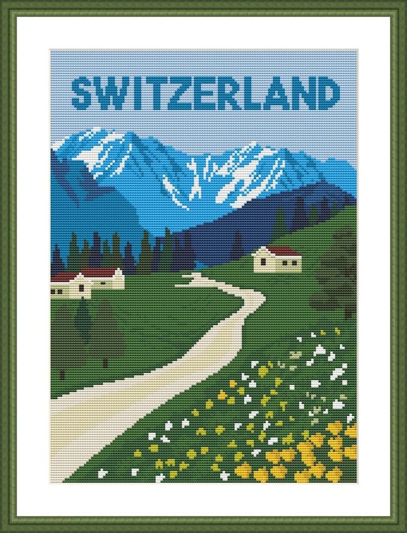 Cross Stitch Pattern Switzerland. Retro Travel Poster. Counted - Etsy