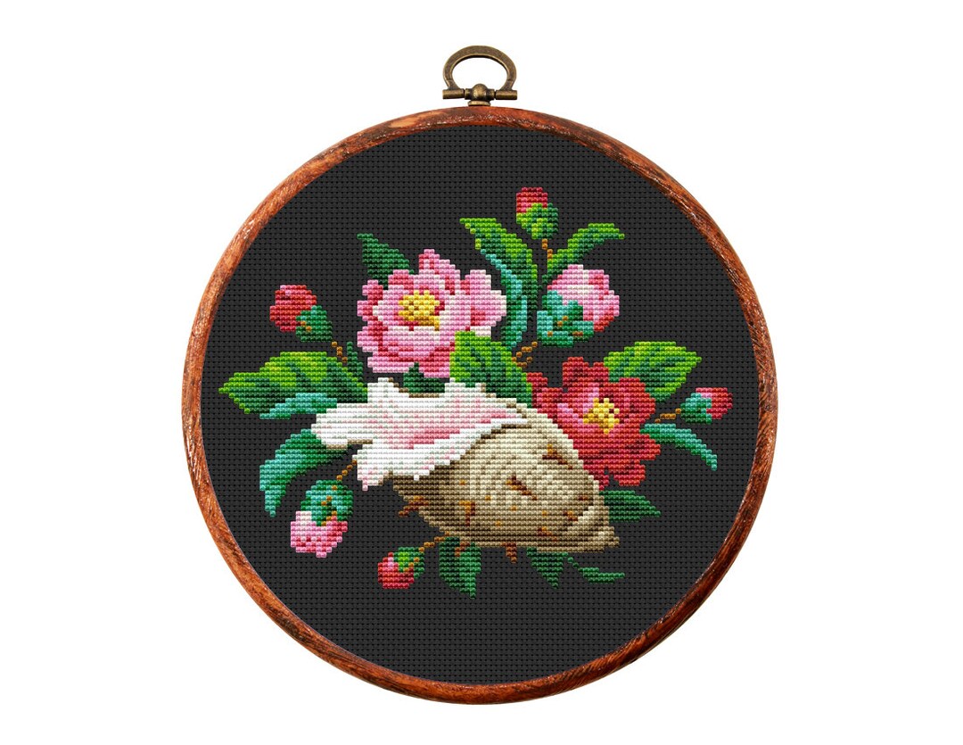 Vintage Flowers Cross Stitch Pattern, Antique Cross Stitch Design, Mini ...