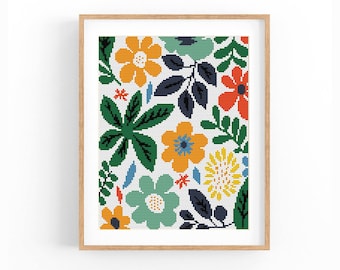 Cross Stitch Pattern Modern Floral Abstract, Modern Flowers, Easy X ...