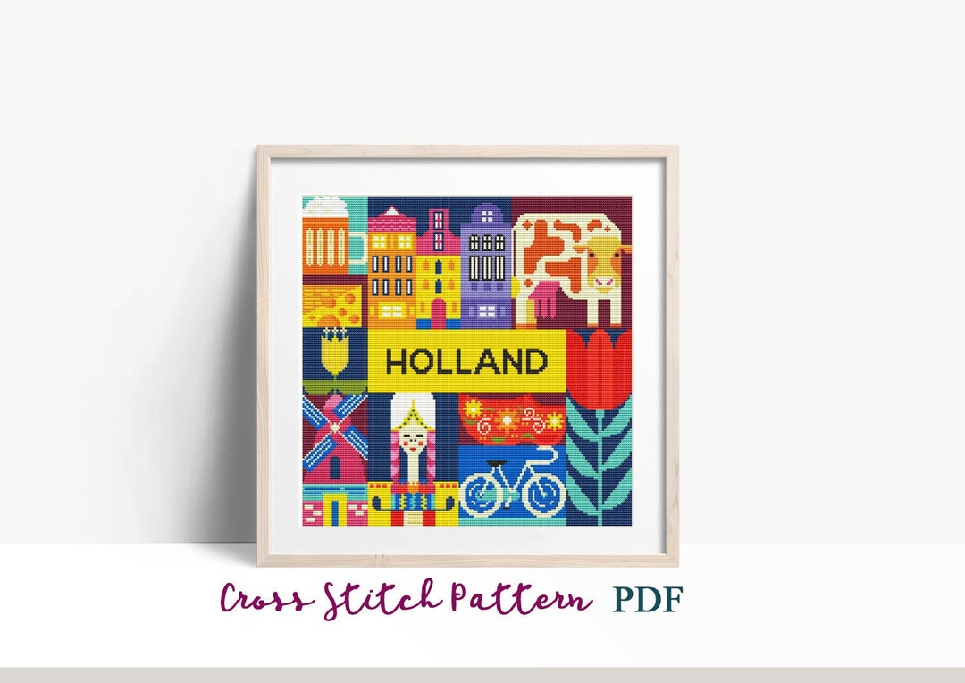 HOLLAND Travel Poster Cross Stitch Pattern, Modern Sampler, Nature X ...