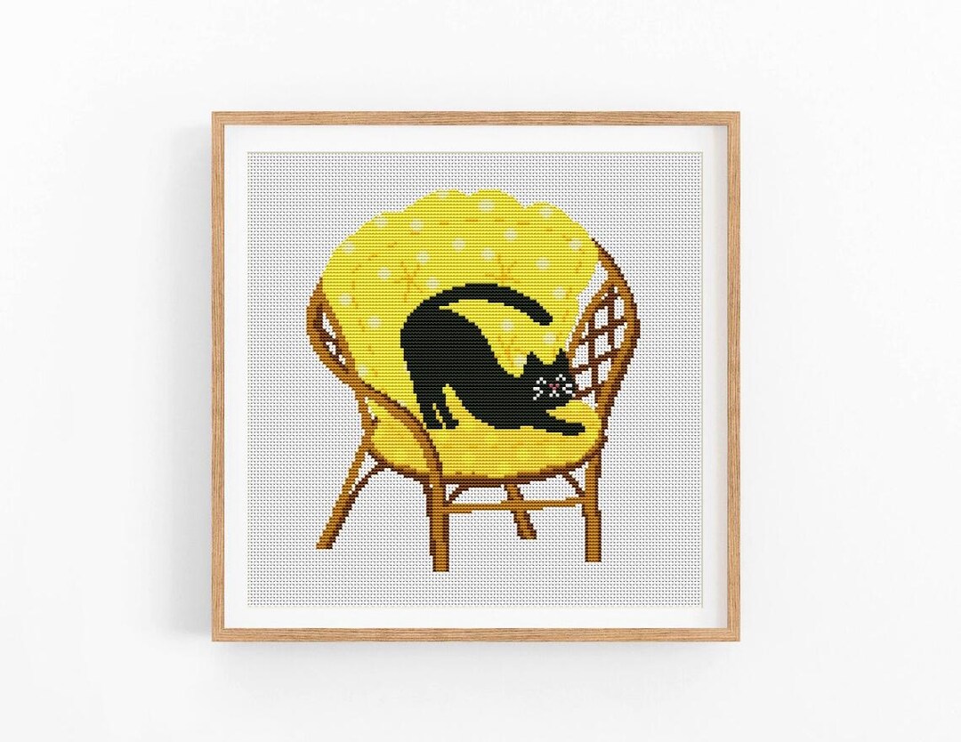 Cross Stitch Pattern Black Cat. Modern Cross Stitch PDF. Kitten Chair ...