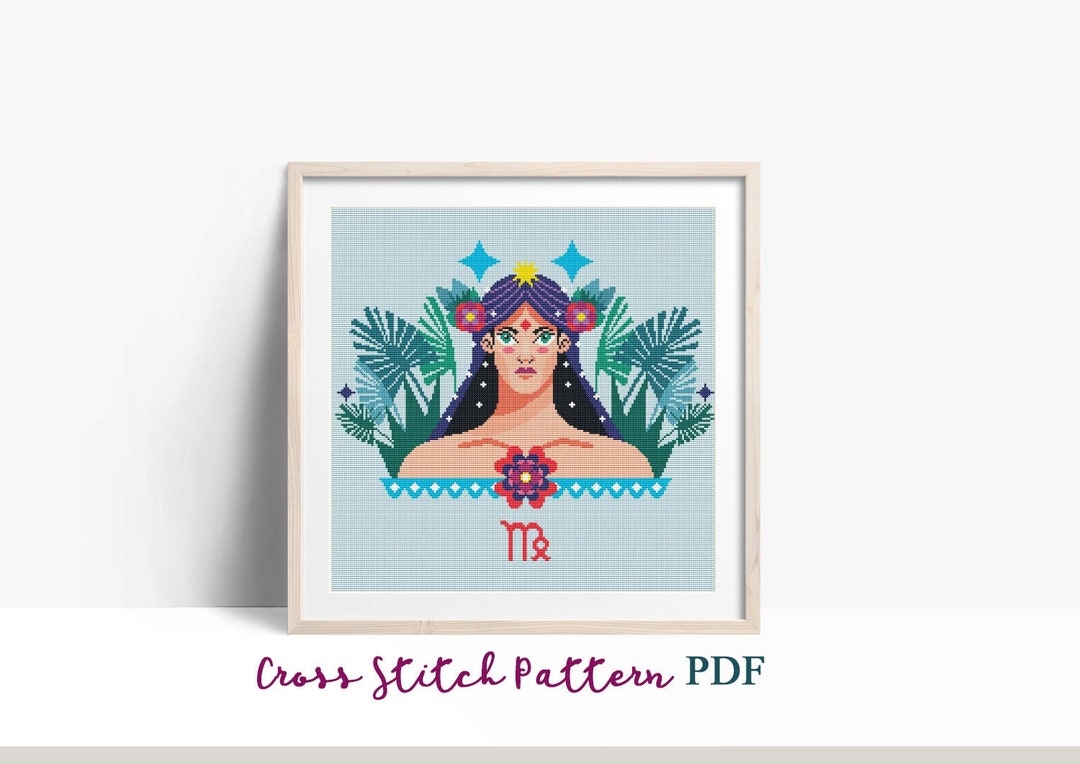 Virgo. Zodiac Sign. Modern Cross Stitch Pattern. Counted Cross Stitch ...