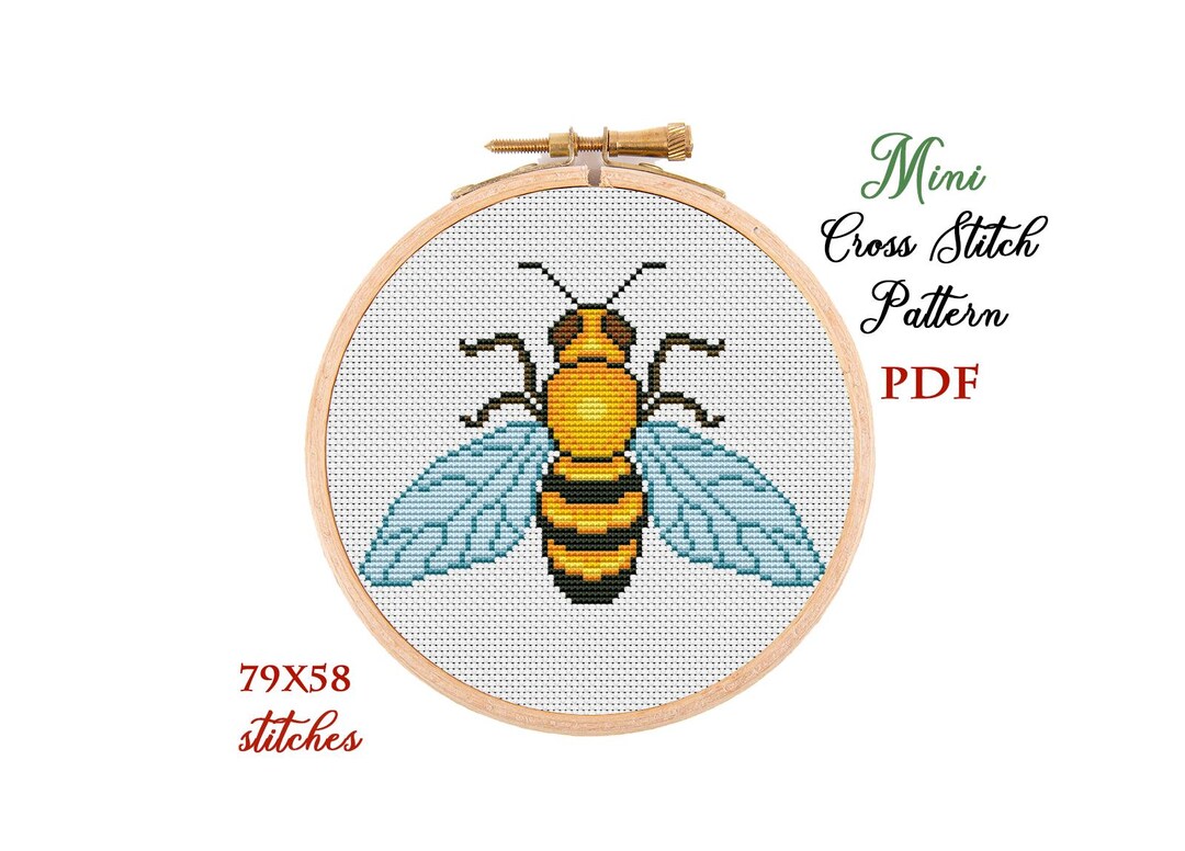 Mini Cross Stitch Pattern. Little Bee, Insect.counted Cross Stitch ...