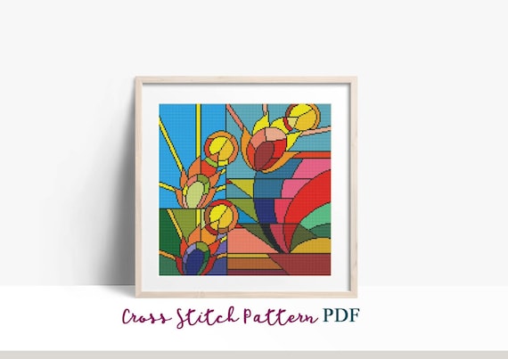 Art Deco Flowers Abstract Cross Stitch Pattern Modern | Etsy