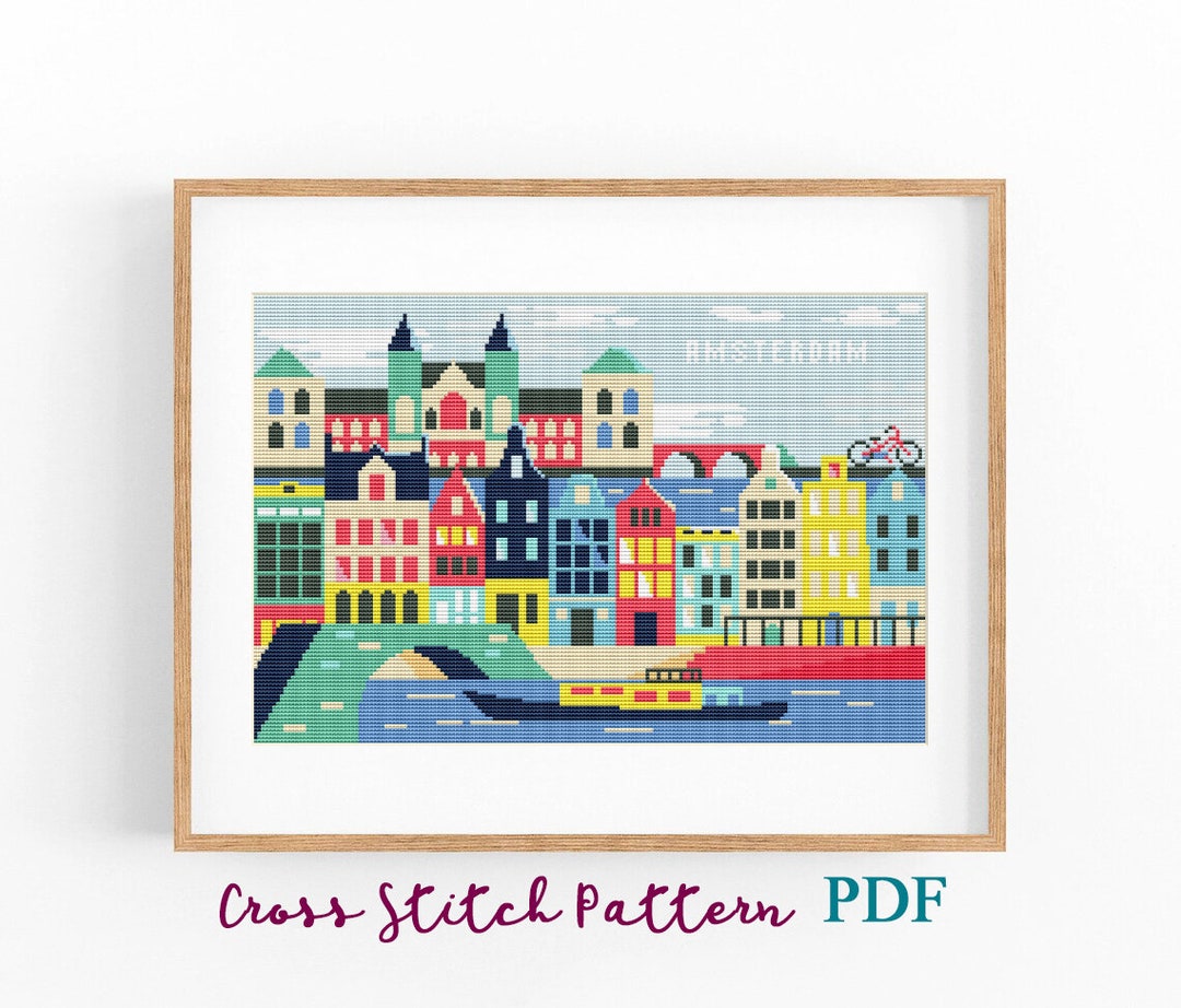 Amsterdam Cross Stitch Pattern. Holland Modern Travel Poster. Counted ...