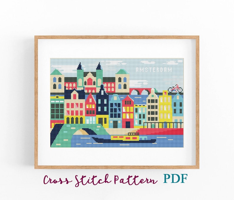 Amsterdam Cross Stitch Pattern. Holland Modern Travel Poster. - Etsy
