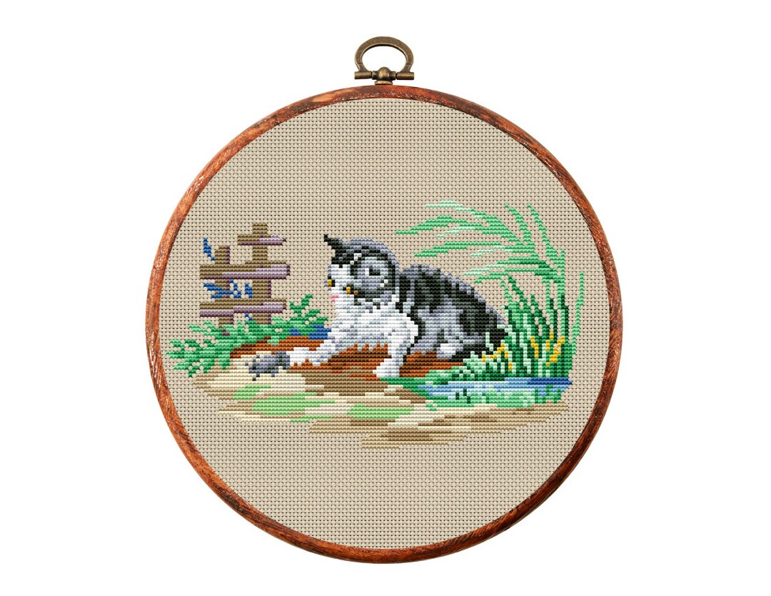 Vintage Cross Stitch Pattern, Antique Cross Stitch Design, Cat X-stitch ...