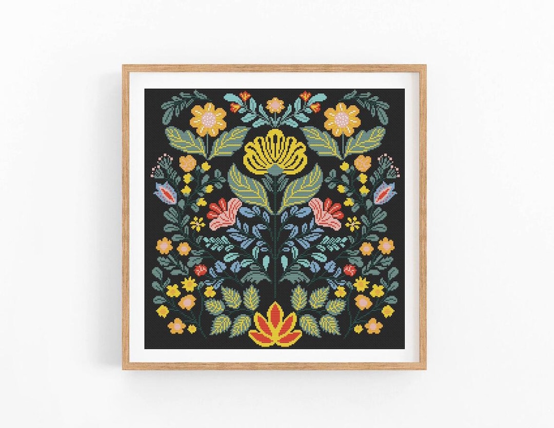 Cross Stitch Pattern. Scandinavian Folk Flowers. Modern Counted Xstitch ...