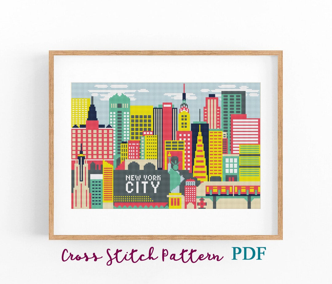 New York City Cross Stitch Pattern. Geometric Travel Poster. Counted Cross Stitch Chart. Concept ...