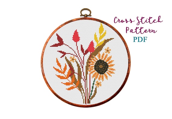 Fall Cross Stitch Pattern Autumn Bouquet Design Fall Cross | Etsy