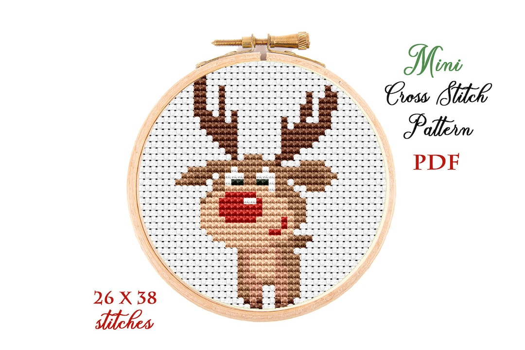 Mini Cross Stitch Pattern. Christmas. Rudolph Red-nosed Reindeer ...