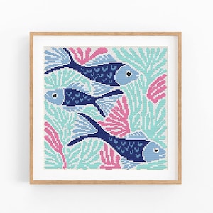 Set of 6 Modern Ocean Water Sea Cross Stitch Patterns, Abstract Nature ...