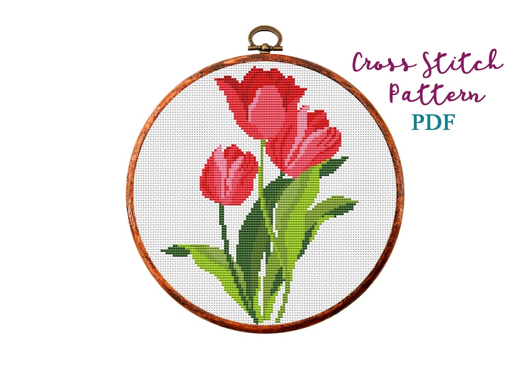 Cross Stitch Pattern. Tulips. Red Flowers. Counted Cross Stitch Chart ...