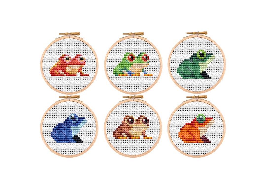 Set of 6 Frog Cross Stitch Patterns, Bundle Modern Nature Cross Stitch ...