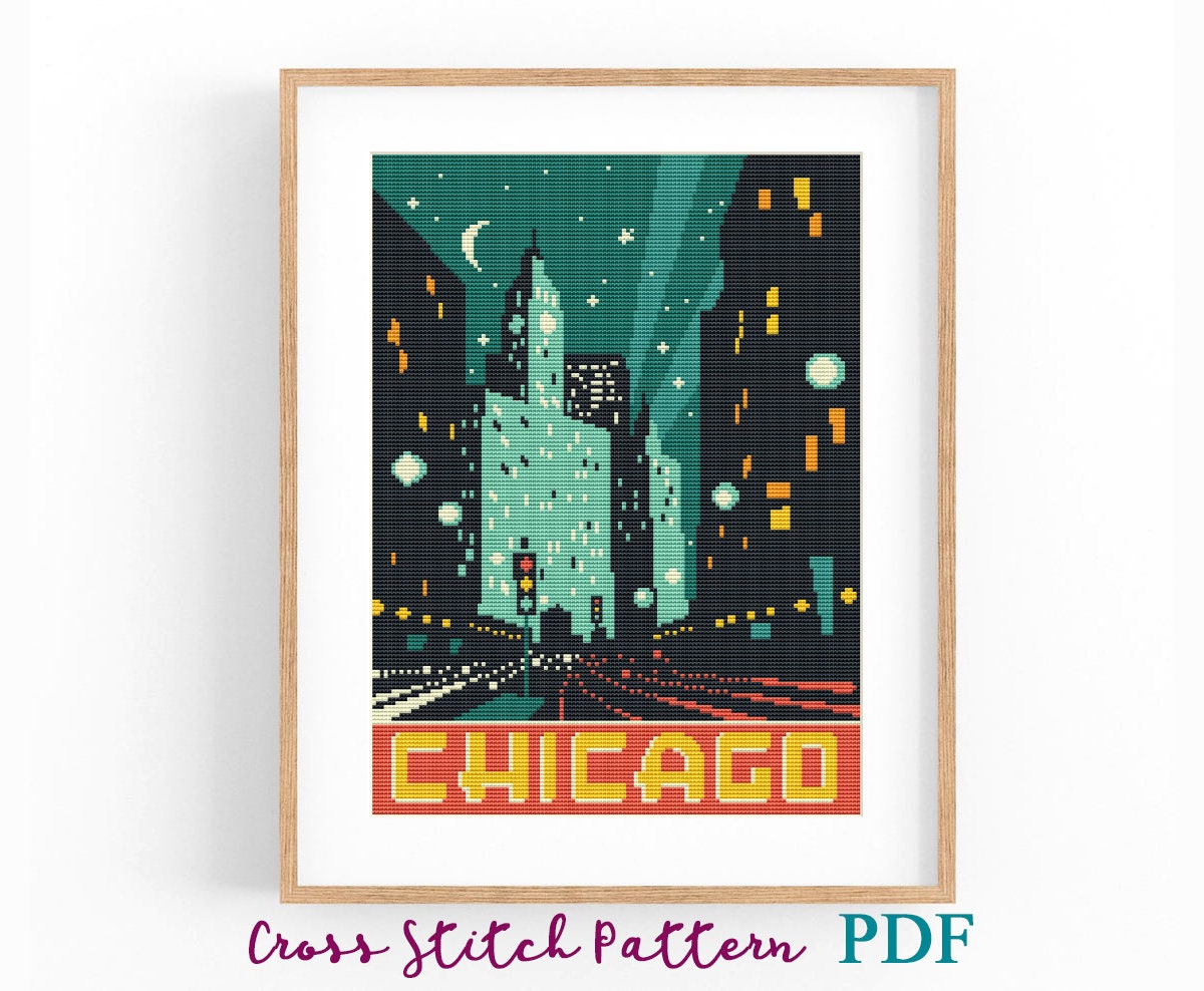 Chicago Cross Stitch Pattern. Modern USA Travel Poster. | Etsy