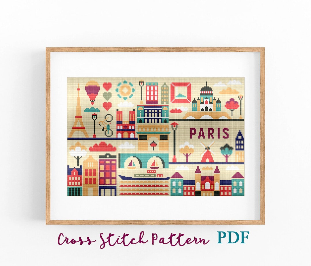 Cross Stitch Pattern Paris France. Travel Poster. Cityscape, Modern ...