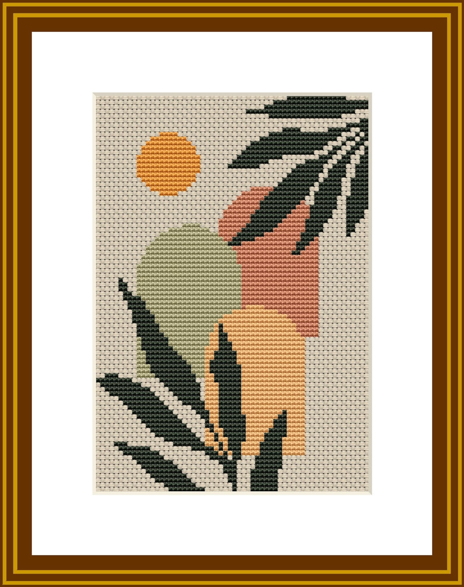 Set of 4 Modern Boho Cross Stitch Patterns, Abstract Nature Cross ...