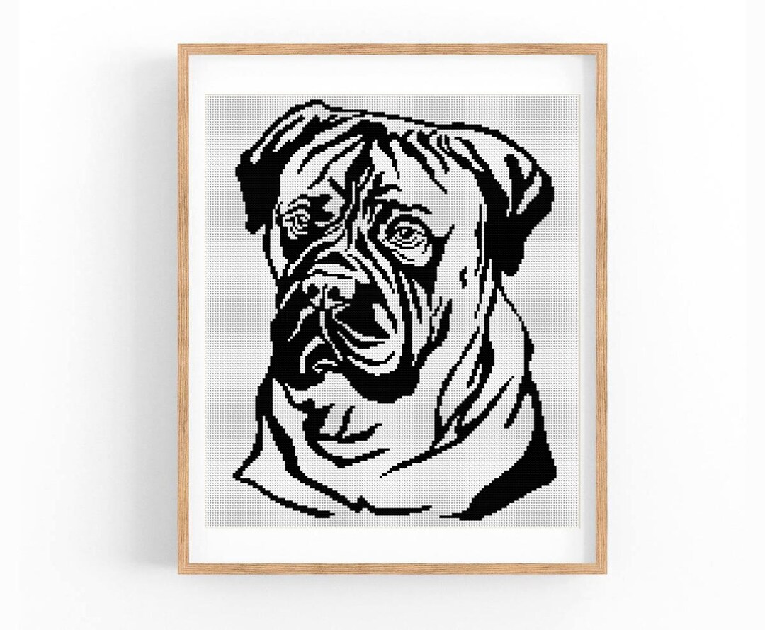 Bullmastiff Dog Portrait Cross Stitch Pattern,one Color Portrait Modern ...