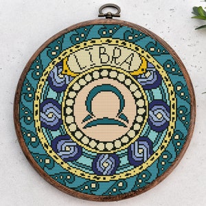 Libra Zodiac Modern Cross Stitch Pattern Astrological Sign Embroidery ...