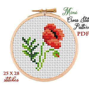 Mini Cross Stitch Pattern. Poppies. Counted Cross Stitch Chart. Flower ...