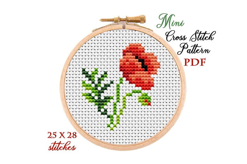 Mini Cross Stitch Pattern. Poppies. Counted Cross Stitch Chart. Flower ...