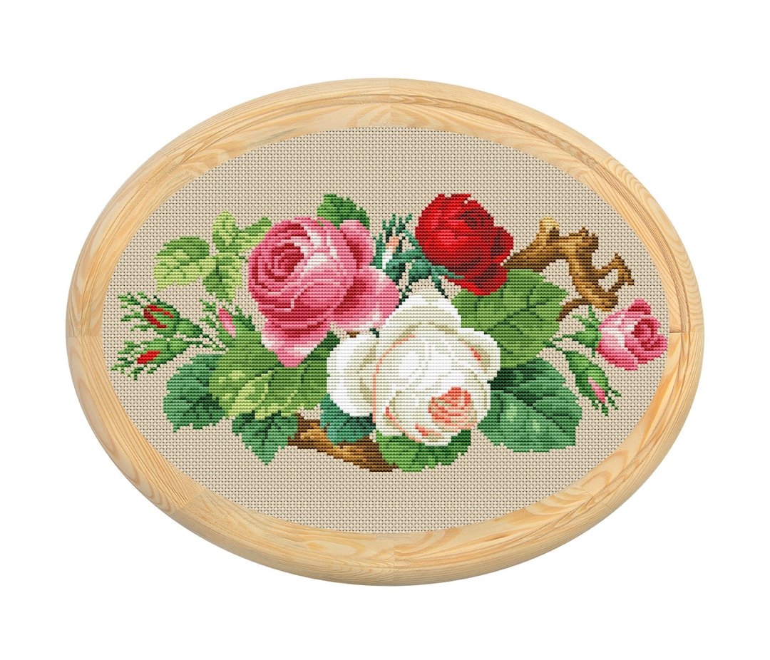 Vintage Flowers Cross Stitch Pattern, Antique Cross Stitch Design ...