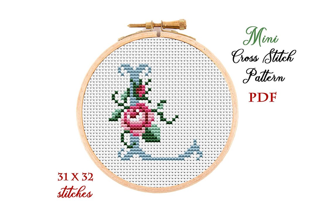 Floral Letter L, Mini Cross Stitch Alphabet Pattern, Monogram Flower ...