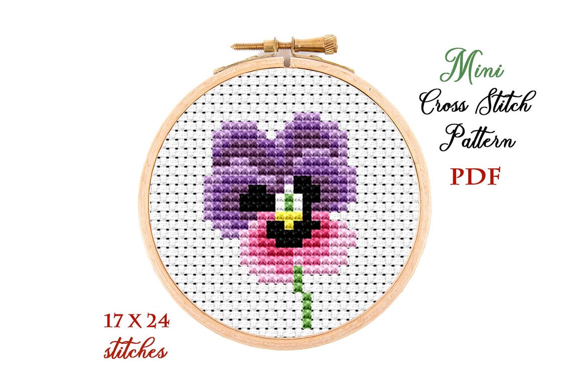 Mini Cross Stitch Pattern. Pansy. Counted Cross Stitch Chart. Flower ...