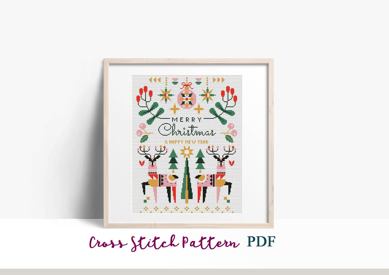 Cross Stitch Pattern Christmas, Modern X-stitch Pattern, Reindeer ...