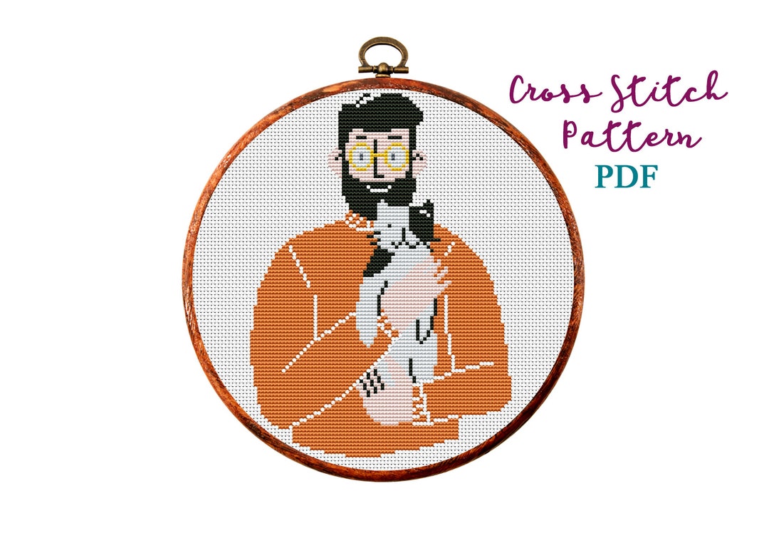 Man and Cat. Modern Cross Stitch Pattern. Counted Cross Stitch Chart ...