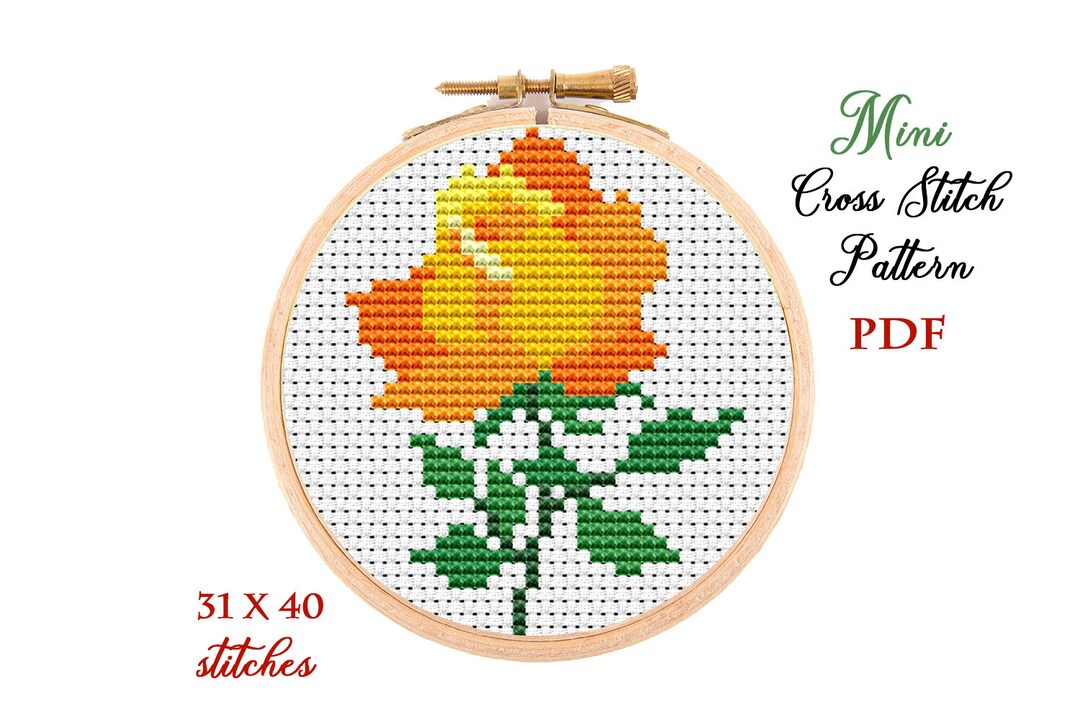 Mini Cross Stitch Pattern. Rose. Counted Cross Stitch Chart. Flower ...